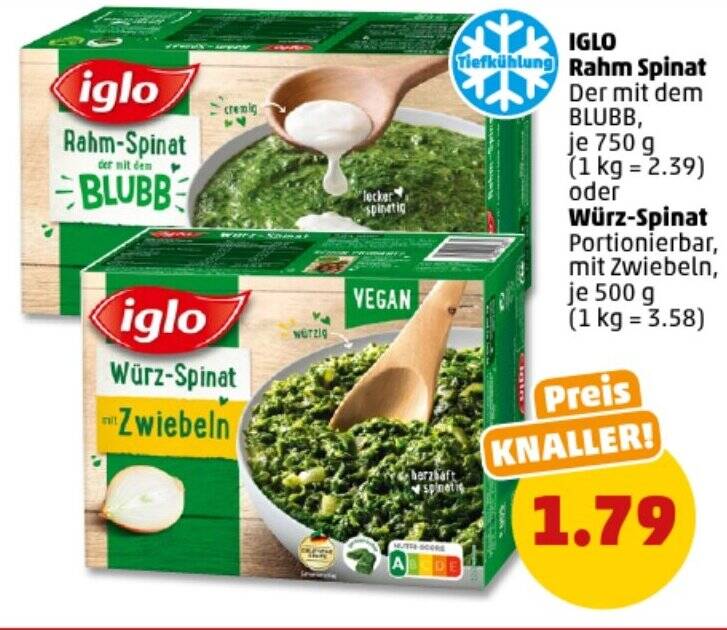 iglo Rahm-Spinat BLUBB 750 g oder Würz-Spinat 500 g Angebot bei PENNY
