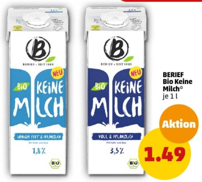 BERIEF Bio Keine Milch 1 l Angebot bei PENNY