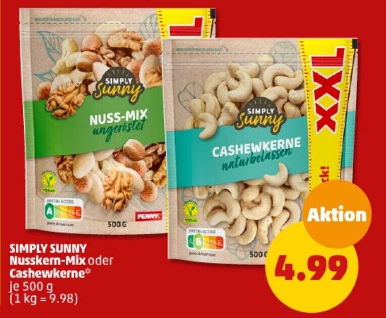 SIMPLY SUNNY Nusskern-Mix oder Cashewkerne 500 NUSS-MIX ungeröstet ...