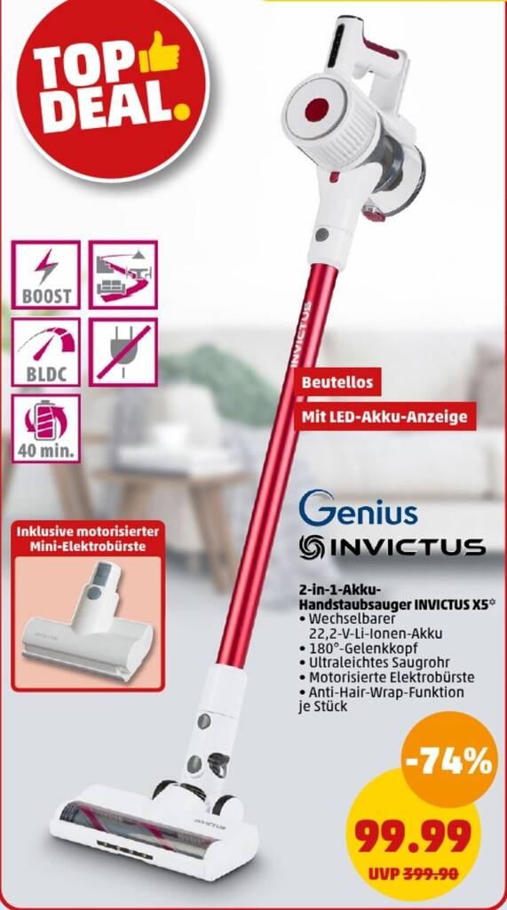 Genius INVICTUS 2-in-1-Akku- Handstaubsauger INVICTUS X5 Angebot bei PENNY