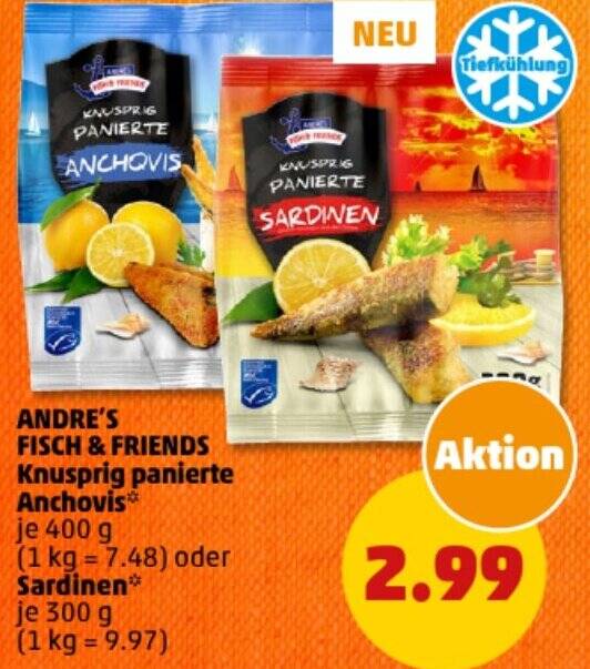 ANDRE'S FISCH & FRIENDS Knusprig panierte Anchovis 400 g oder Sardinen ...