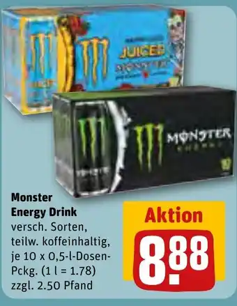 Monster Energy Drink 10 x 0,5 l Dosen Angebot bei REWE