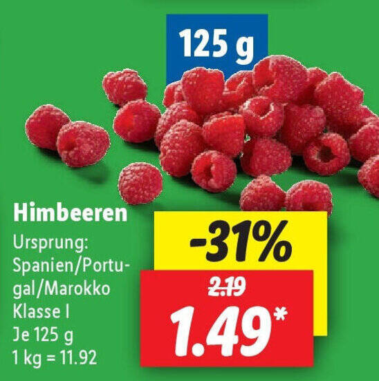 Himbeeren Kalorien 125 G