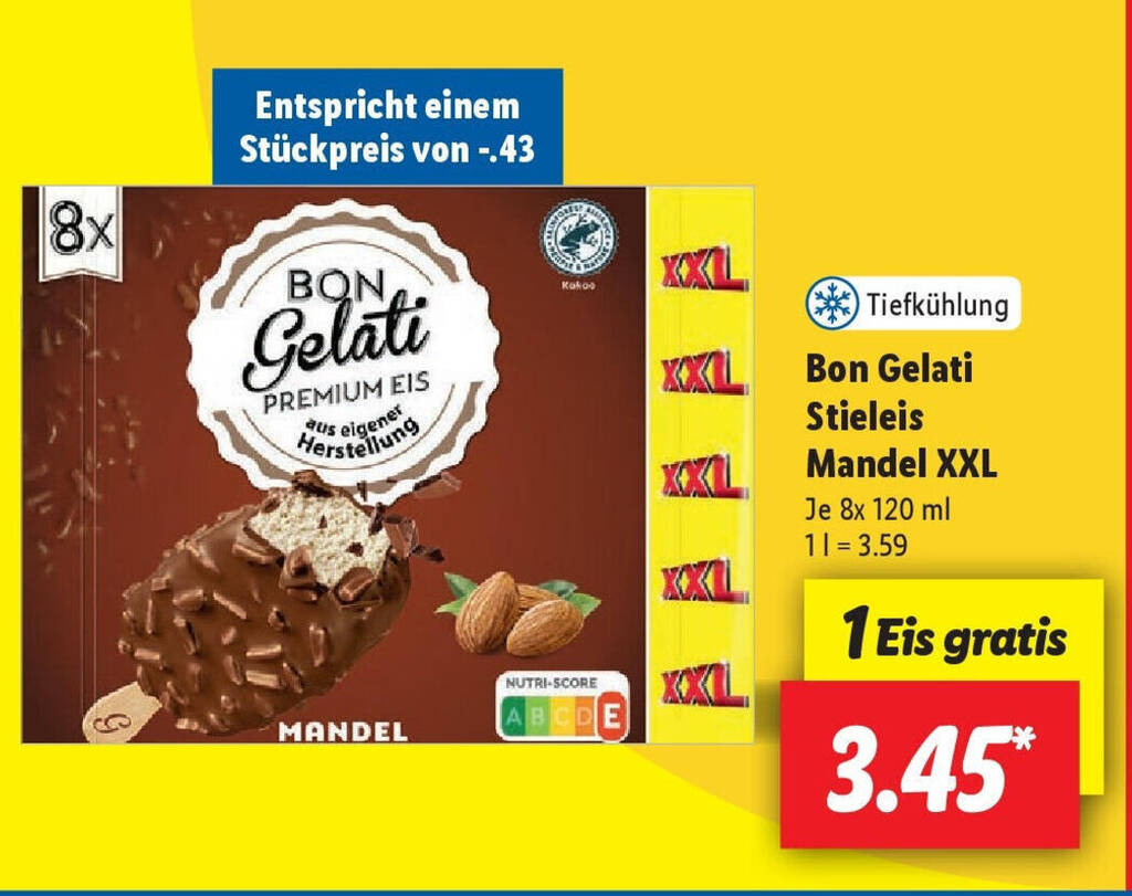 Bon Gelati Stieleis Mandel XXL 8 x 120 ml Angebot bei Lidl