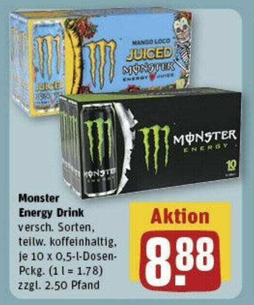 Monster Energy Drink 10 x 0,5 l Dosen-Packg. Angebot bei REWE