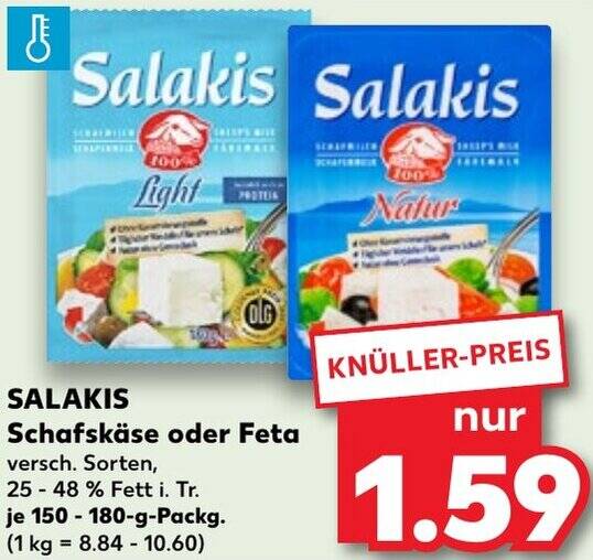 SALAKIS Schafskäse oder Feta 150-180 g Packg. Angebot bei Kaufland