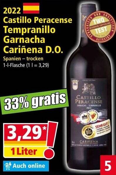 2022 Castillo Peracense Tempranillo Garnacha Cariñena D.O. 1 Liter ...