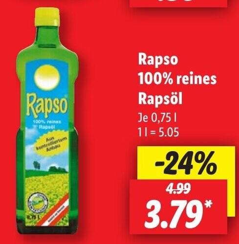 Rapso 100% reines Rapsöl 750ml Angebot bei Lidl