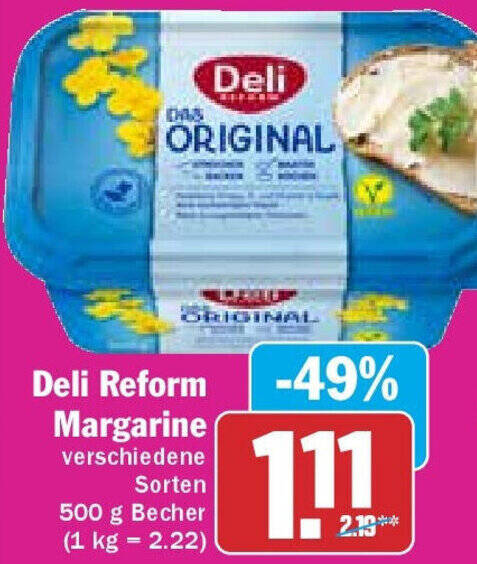 Deli Reform Margarine 500 g Becher Angebot bei HIT