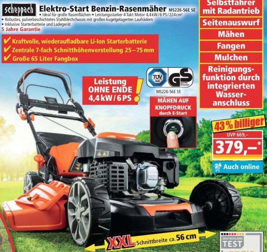 Scheppach Elektro-Start Benzin Rasenmäher Angebot bei Norma