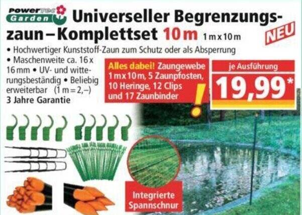 Powertec Garden Universeller Begrenzungszaun Komplettset 10m Angebot bei Norma