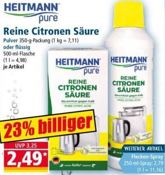 HEITMANN pure Reine Citronen Säure 350 g/500 ml Angebot bei Norma
