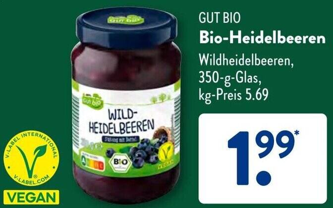 GUT BIO Bio-Heidelbeeren 350 g Glas Angebot bei Aldi Süd