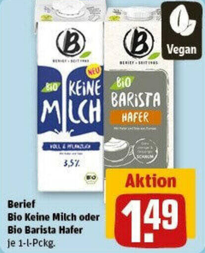 Berief Bio Keine Milch oder Bio Barista Hafer 1-l-Pckg. Angebot bei REWE