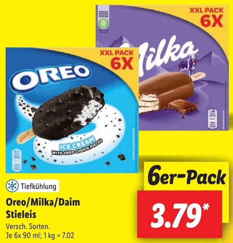 Oreo/Milka/Daim Stieleis 6x90 ml Angebot bei Lidl