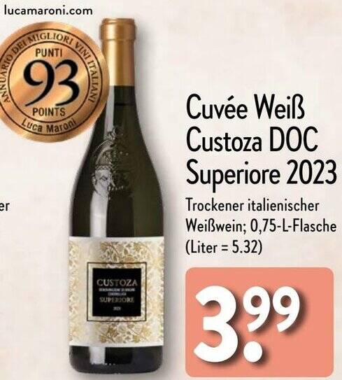 Cuvée Weiß Custoza DOC Superiore 2023, 0,75 L Flasche Angebot bei Aldi Nord