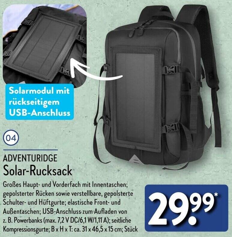 ADVENTURIDGE Solar-Rucksack Angebot bei Aldi Nord