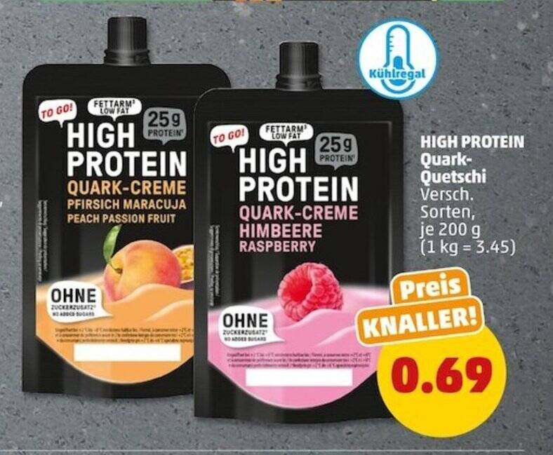 HIGH PROTEIN Quark-Quetschi Versch. Sorten, je 200 g Angebot bei PENNY