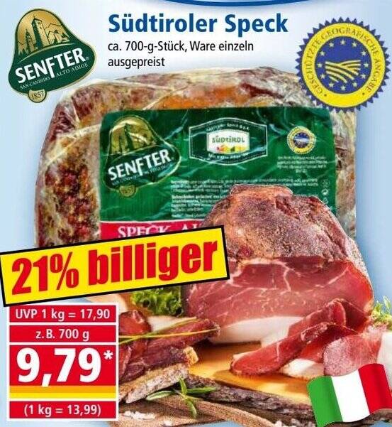 SENFTER Südtiroler Speck ca. 700 g Stück Angebot bei Norma