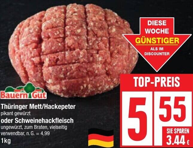 Bauern Gut Thüringer Mett/Hackepeter oder Schweinehackfleisch 1kg ...