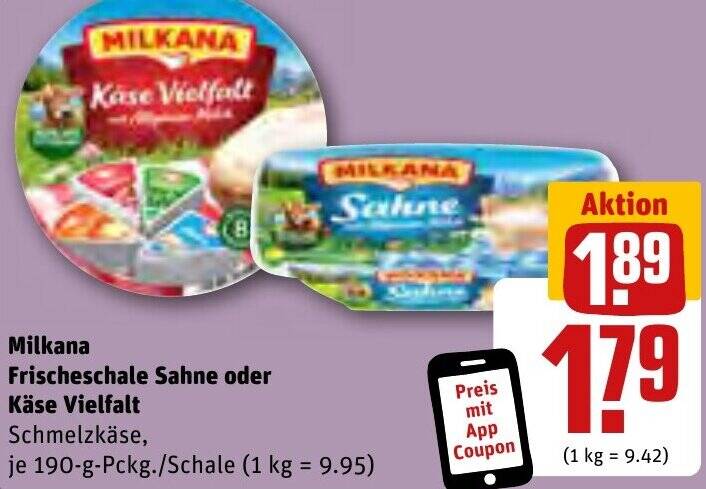 Milkana Frischeschale Sahne oder Käse Vielfalt 190-g-Pckg./Schale ...