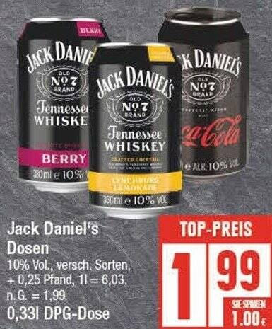 Jack Daniel's Dosen 0,33 L DPG-Dose Angebot bei Edeka