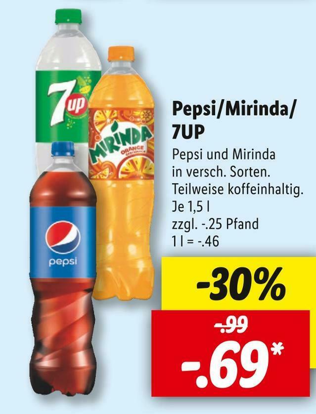Pepsi, mirinda oder 7up softdrinks Angebot bei Lidl
