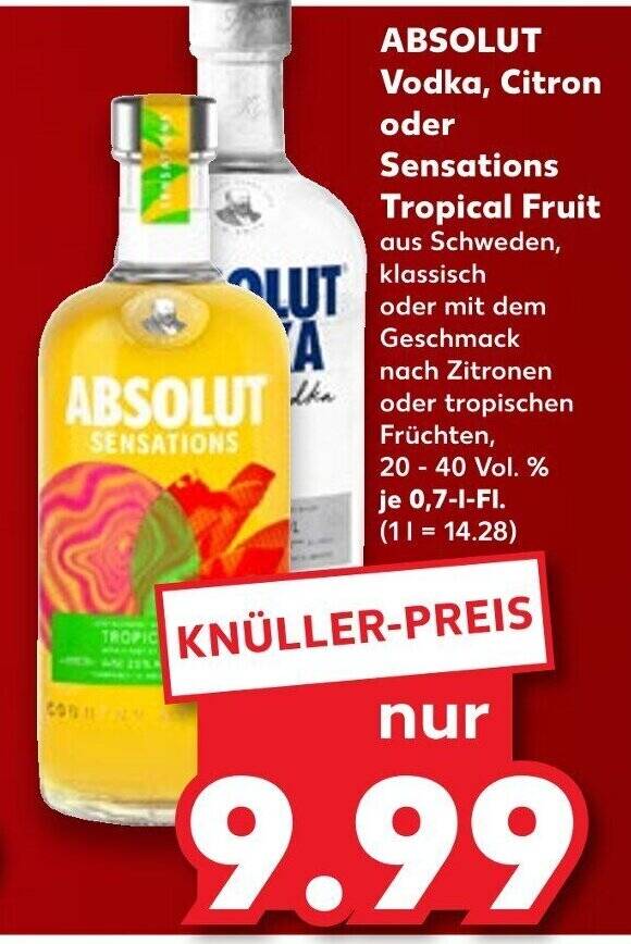 ABSOLUT Vodka, Citron oder Sensations Tropical Fruit 0,7 l Fl. Angebot ...