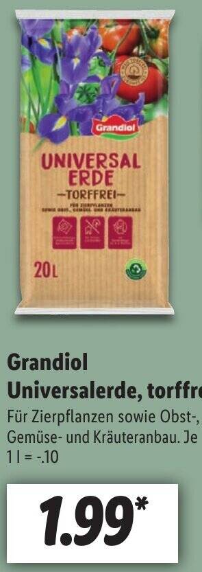 Grandiol Universalerde, torffrei 20 L Angebot bei Lidl