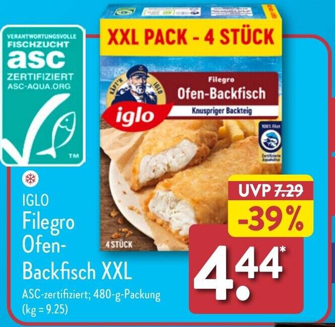 IGLO Filegro Ofen Backfisch XXL 480 g Packung Angebot bei Aldi Nord