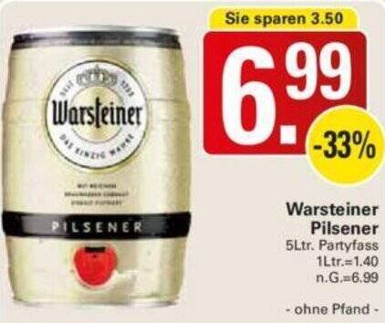 Warsteiner Pilsener 5Ltr. Partyfass Angebot bei WEZ