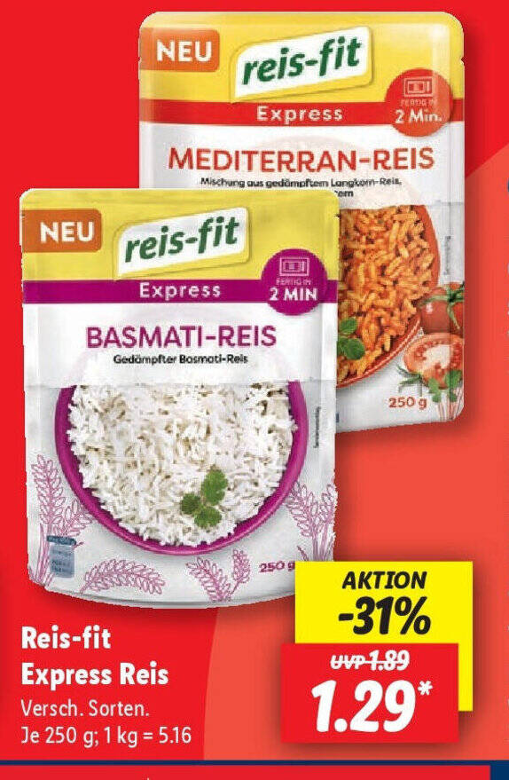 Reis-fit Express Reis 250g Angebot bei Lidl