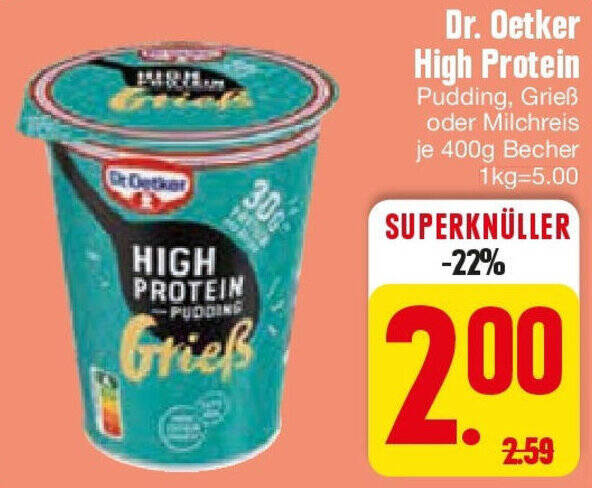 Dr. Oetker High Protein Pudding, Grieß oder Milchreis 400g Becher ...