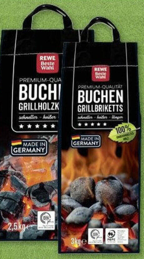 REWE Beste Wahl Buchen-Grillholzkohle 2,5 kg 2,5 kg Sack Buchen ...