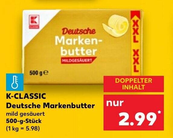 K-CLASSIC Deutsche Markenbutter 500-g-Stück Angebot bei Kaufland