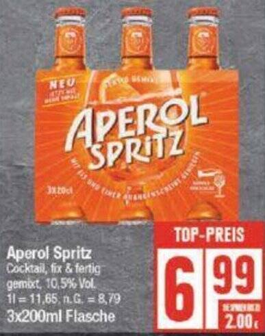 Aperol Spritz Cocktail, fix & fertig gemixt 3x200ml Flasche Angebot bei ...