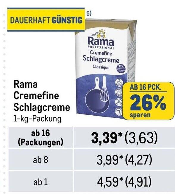 Rama Cremefine Schlagcreme 1-kg-Packung Angebot bei METRO