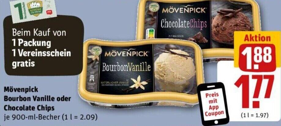 Mövenpick Bourbon Vanille oder Chocolate Chips 900 ml Becher Angebot ...