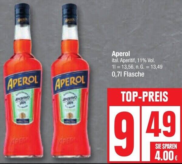 Aperol ital. Aperitif 0,7 L Flasche Angebot bei Edeka