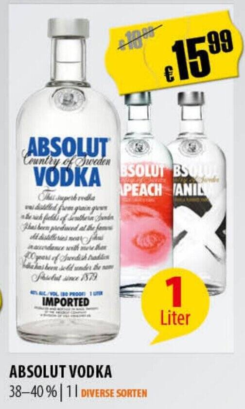 ABSOLUT VODKA 38-40% 1L Angebot bei FreeOneShop