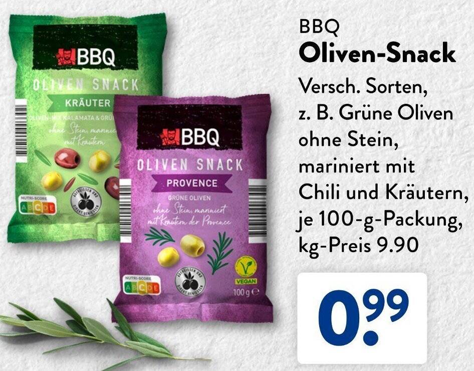 BBQ Oliven-Snack 100 g Packung Angebot bei Aldi Süd