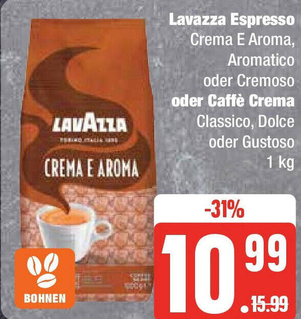 Lavazza Espresso Crema E Aroma, Aromatico oder Cremoso oder Caffè Crema ...