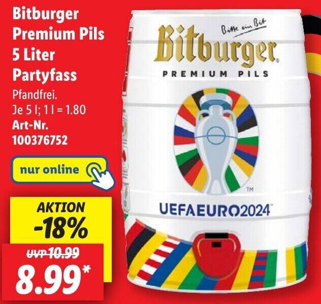 Bitburger Premium Pils 5 Liter Partyfass Angebot bei Lidl
