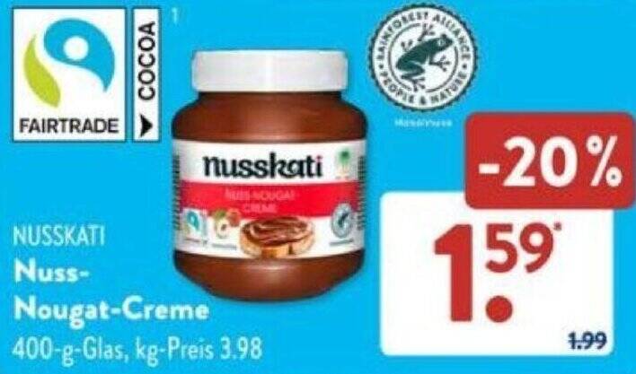 NUSSKATI Nuss Nougat-Creme 400 g Glas Angebot bei Aldi Süd