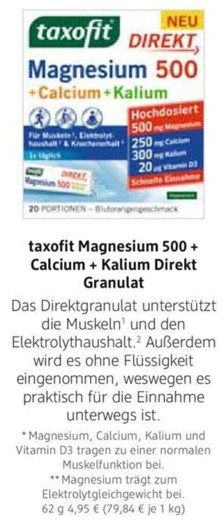 taxofit Magnesium 500+ Calcium + Kalium Direkt Granulat 62 g Angebot ...
