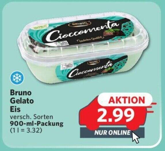 Bruno Gelato Eis versch. Sorten 900-ml-Packung Angebot bei Combi
