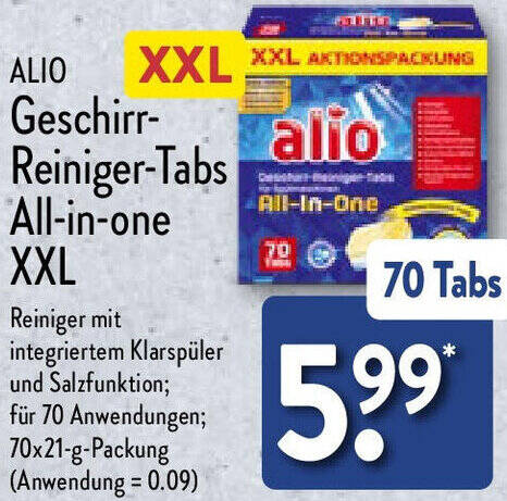 ALIO Geschirr Reiniger-Tabs All-in-one XXL 70 Tabs Angebot bei Aldi Nord