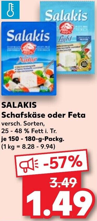 SALAKIS Schafskäse oder Feta 150-180 g Packg. Angebot bei Kaufland