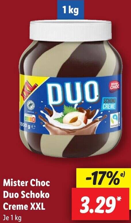 Mister Choc Duo Schoko Creme XXL 1 kg Angebot bei Lidl