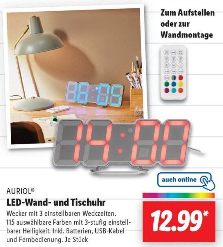 AURIOL LED-Wand und Tischuhr Angebot bei Lidl